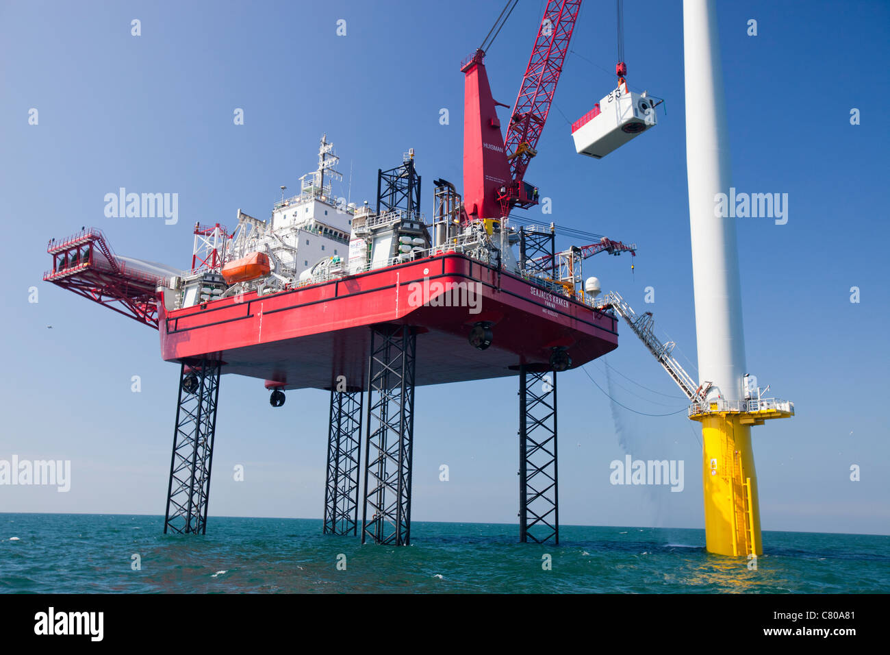 The Krakken, a jack up barge, that is constructing the wind turbines of ...