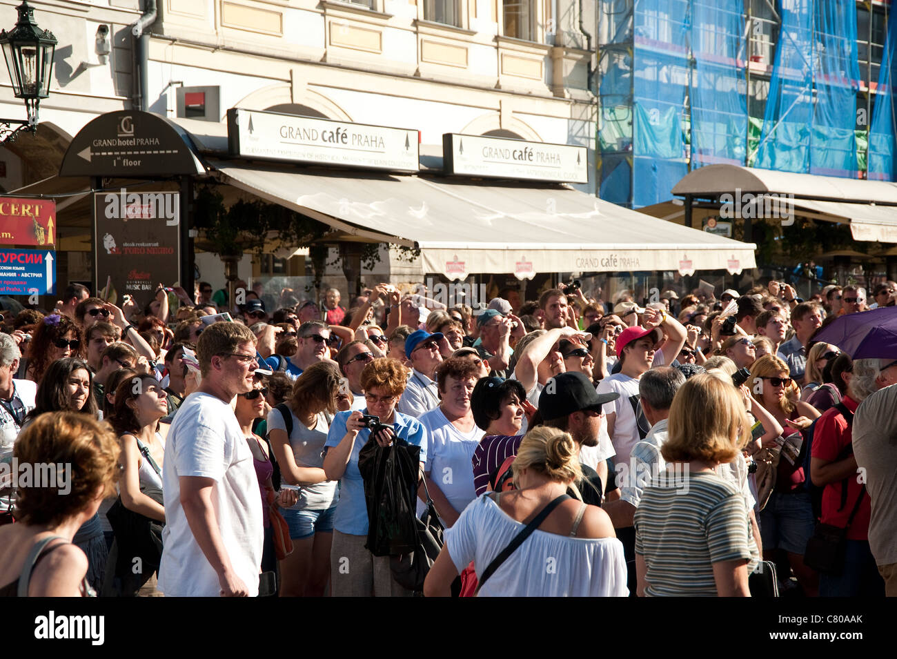 Prague, Czech Republic - Group of tourists in the Old Town Square Stock ...