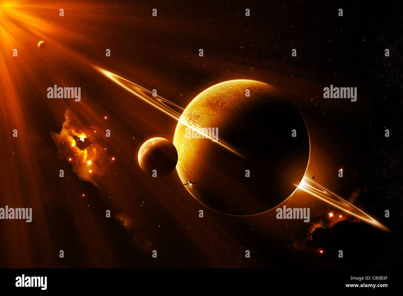 An extraterrestrial spacecraft approaches a dusty and barren world that ...