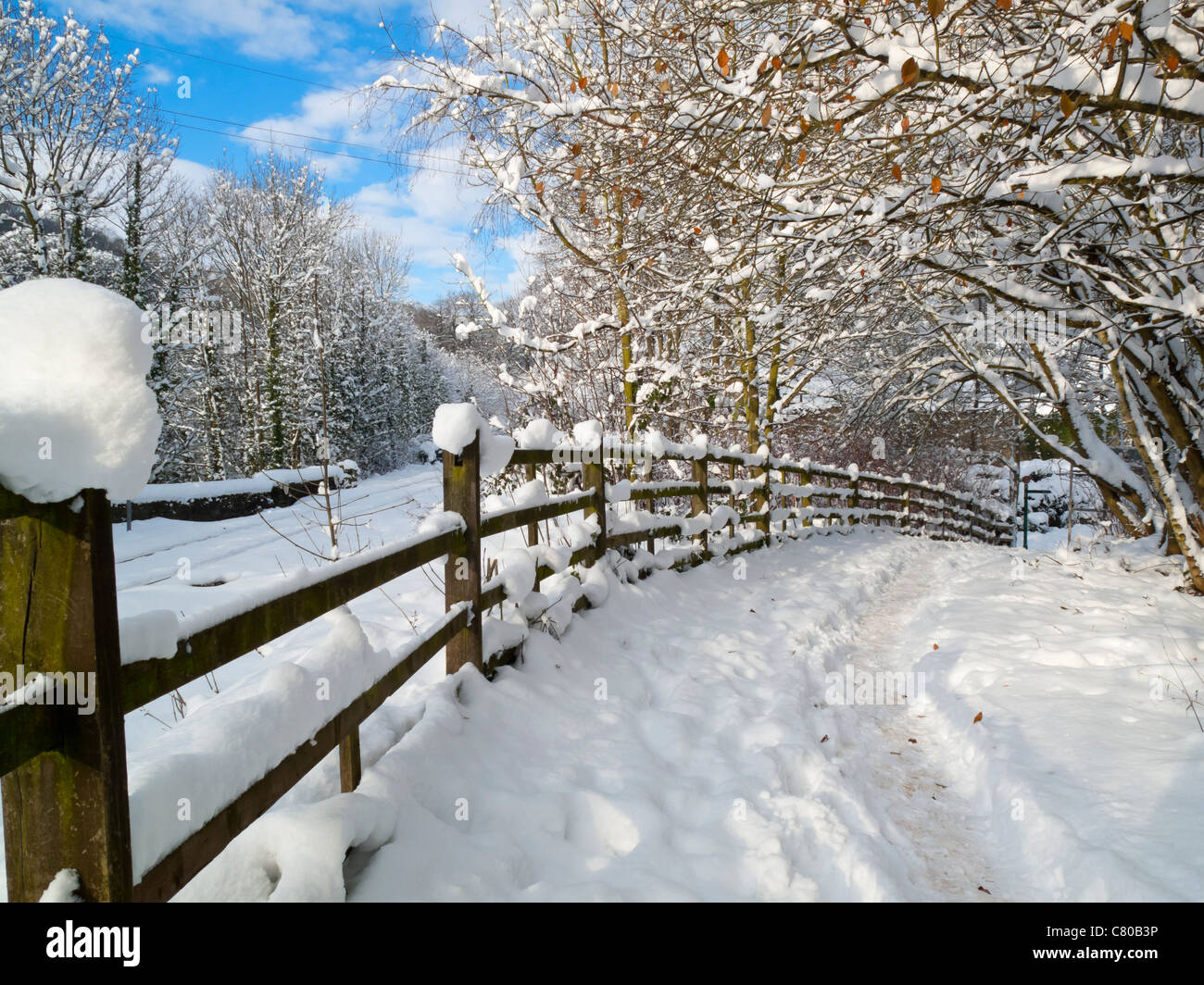 Snow scene at Matlock Bath in Derbyshire UK during the harsh winter ...