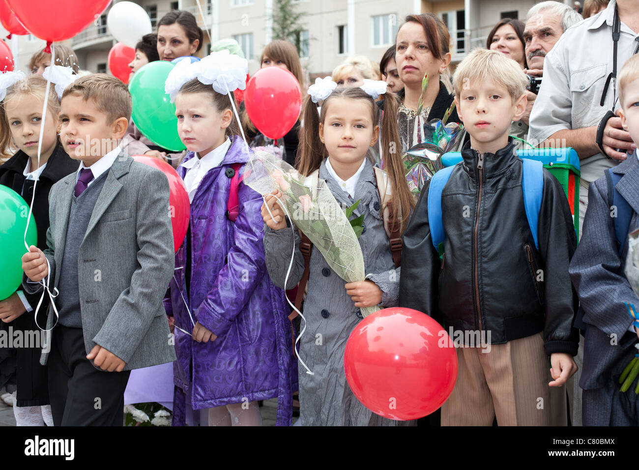 Saint-Petersburg, Russia-September 1, 2011: Many young Russian children ...