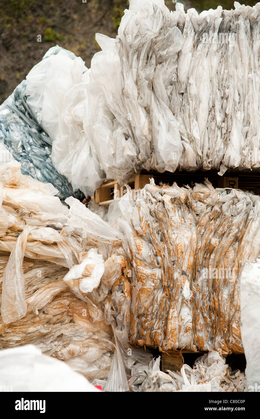 Bales of compacted waste awaiting collection for recycling UK Stock ...