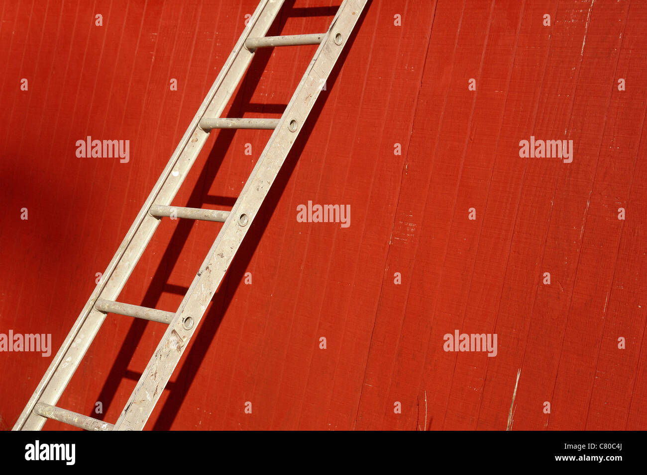 Rural Scene of a White Ladder Leaning Against a Red Wall Copy Space ...