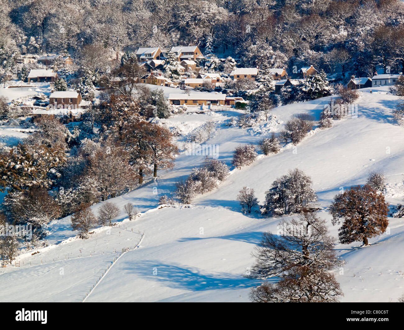 Snow scene near Matlock Bath in Derbyshire UK during the harsh winter ...
