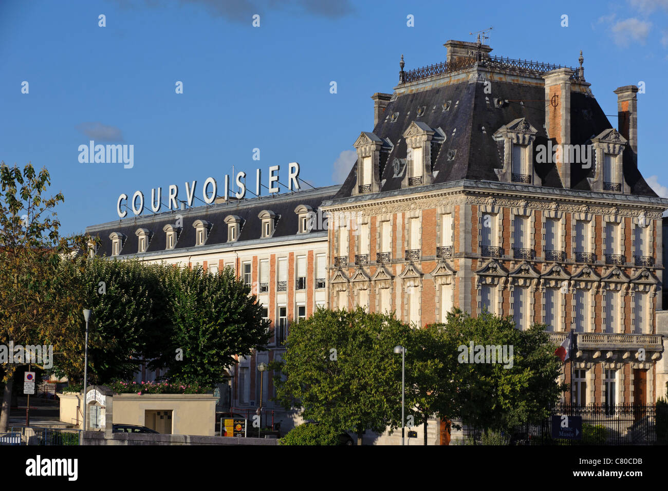 The cognac house of Courvoisier in the town of Jarnac, Charente, France ...