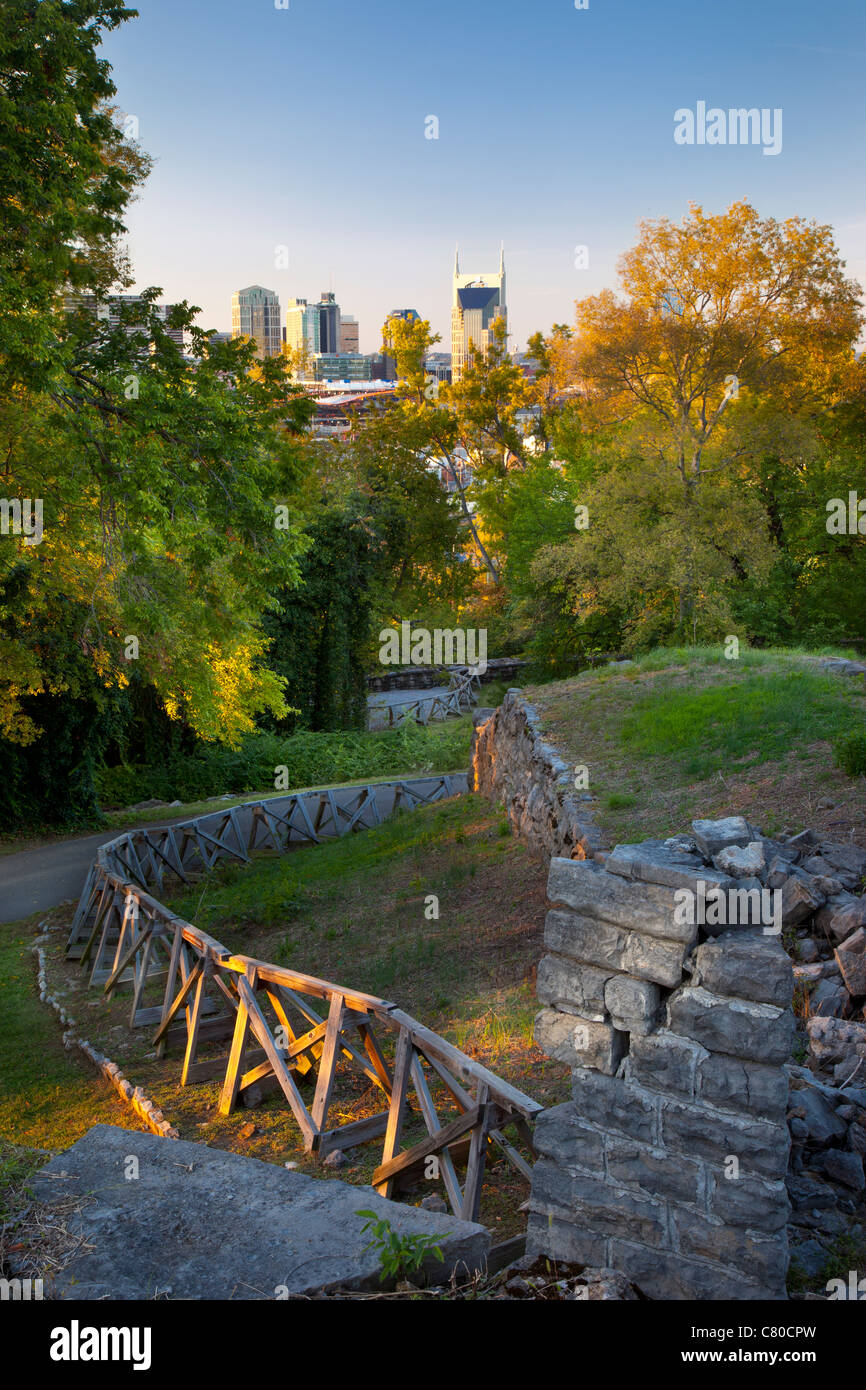 Civil War Fort Negley with the skyline of Nashville, Tennessee beyond ...