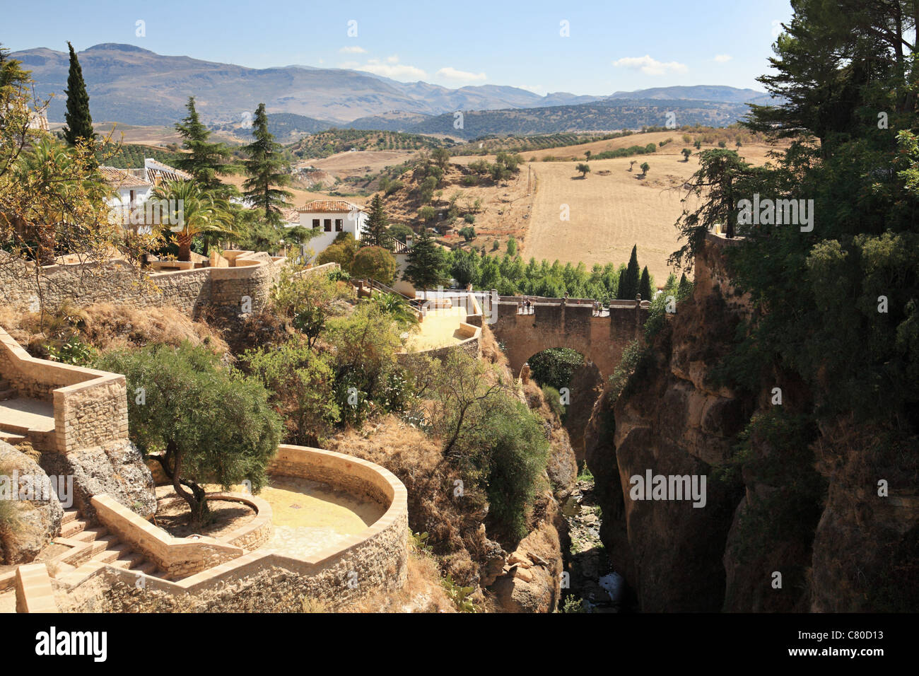 The old bridge over the El Tajo gorge Ronda, Andalucia, Spain Stock ...