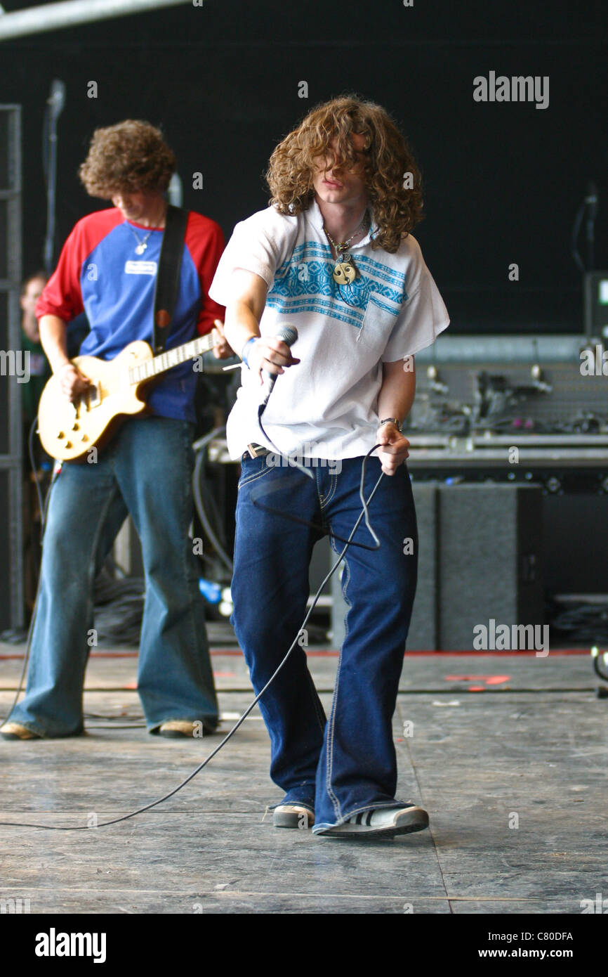 Robert Harvey lead singer of The Music performing on the Pyramid stage ...