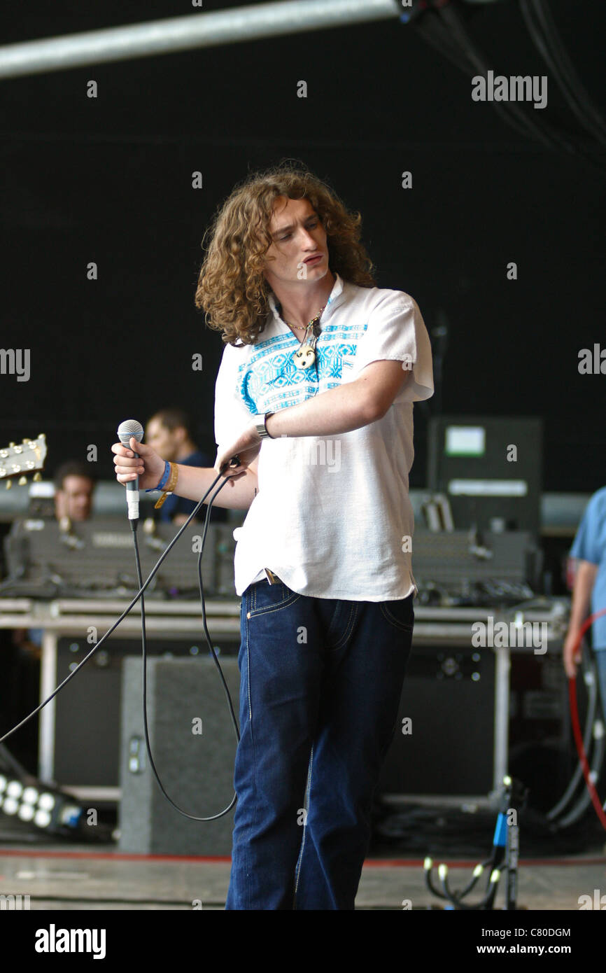 Robert Harvey lead singer of The Music performing on the Pyramid stage ...