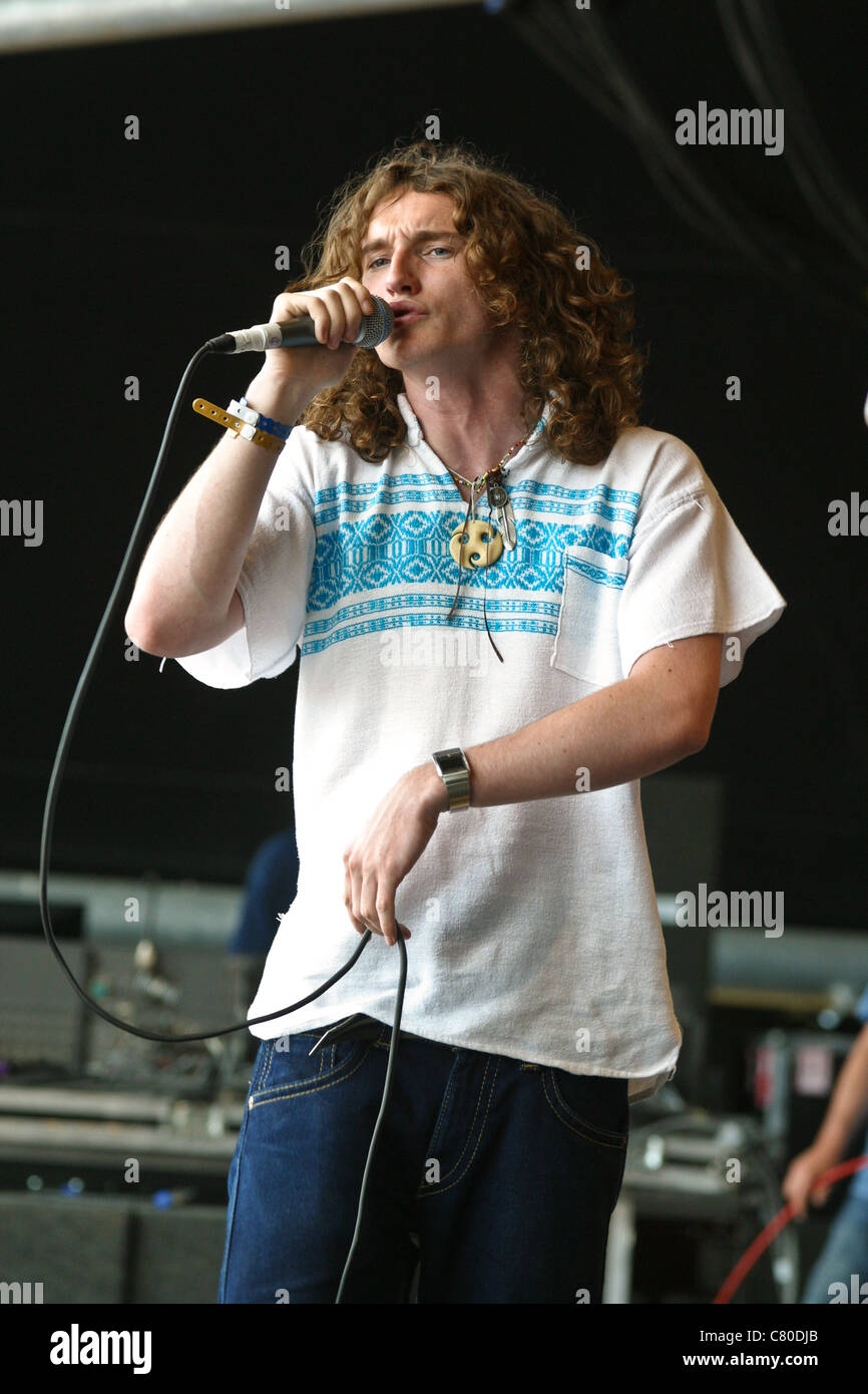 Robert Harvey lead singer of The Music performing on the Pyramid stage ...