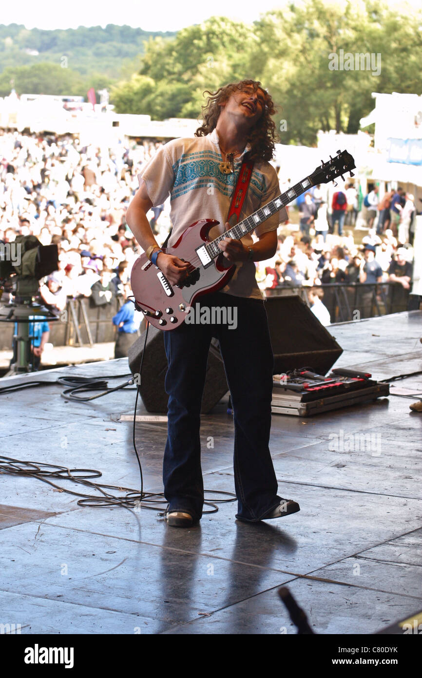 Robert Harvey lead singer of The Music performing on the Pyramid stage ...