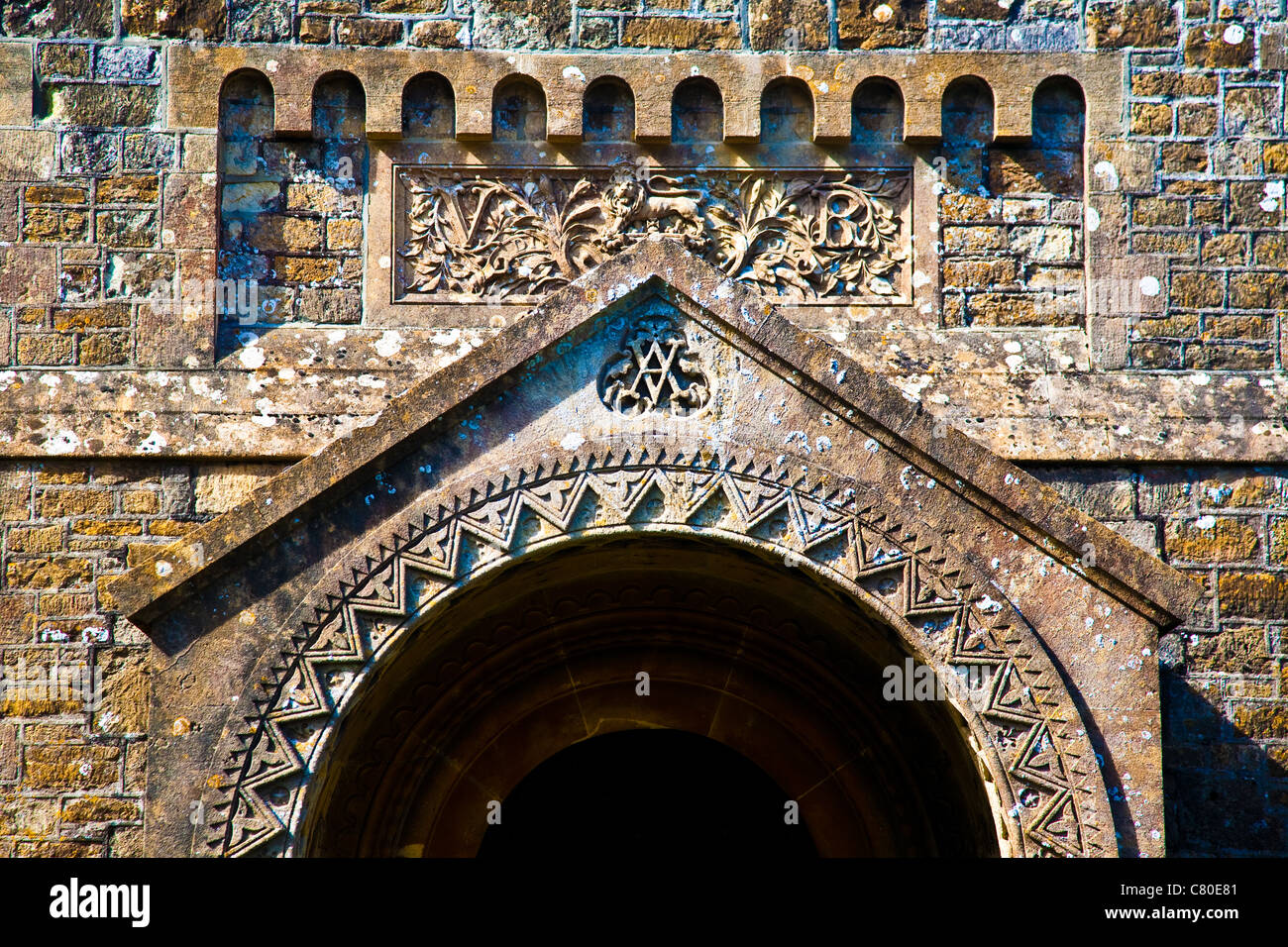 Queen Victoria and Albert's crest in the stonework of Whippingham ...