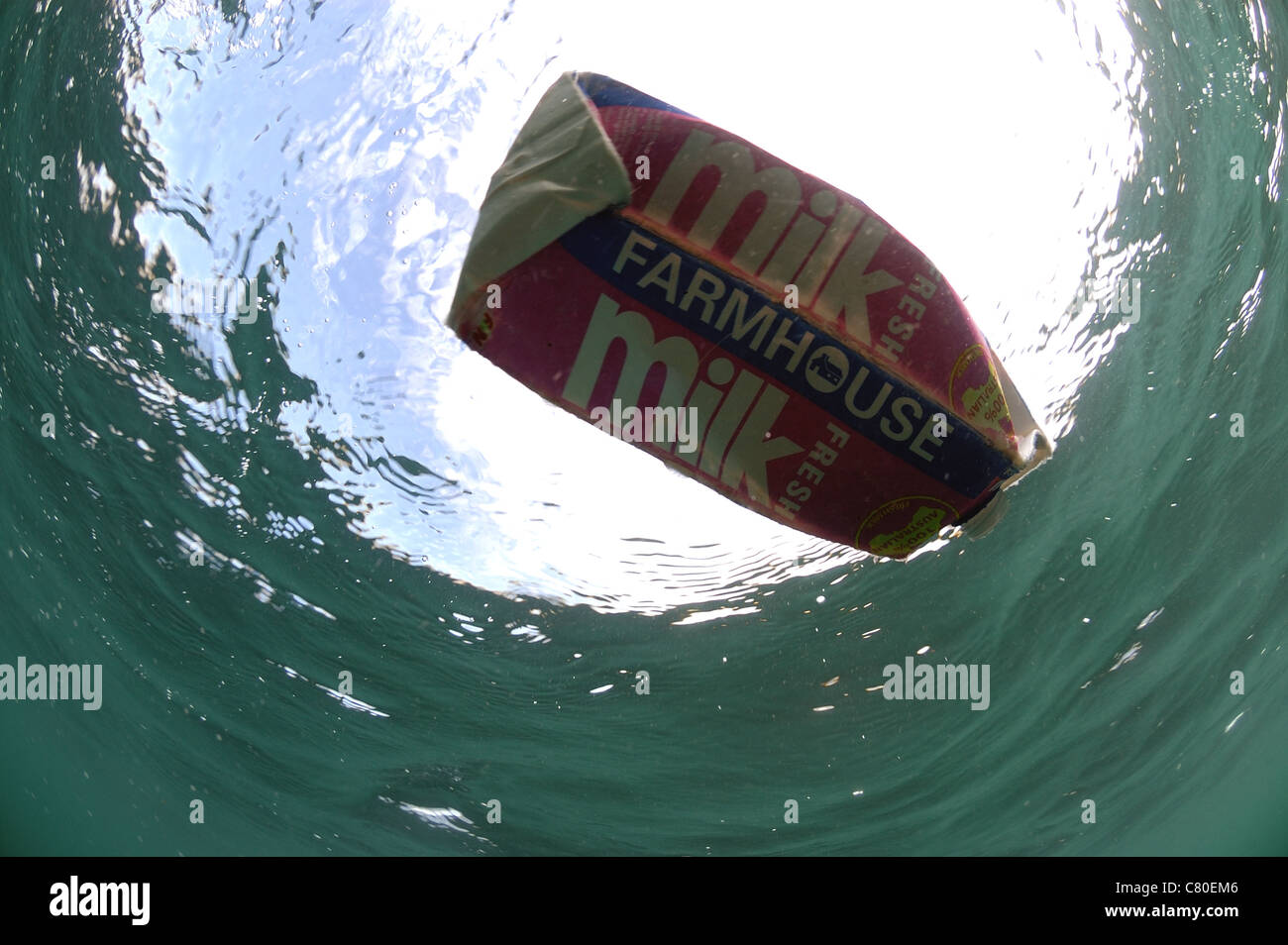 Milk carton floating in the sea, Kimmeridge Dorset Stock Photo - Alamy