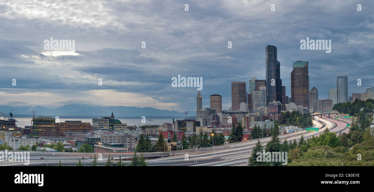 Seattle Washington Downtown Skyline and Freeway Panorama Stock Photo ...