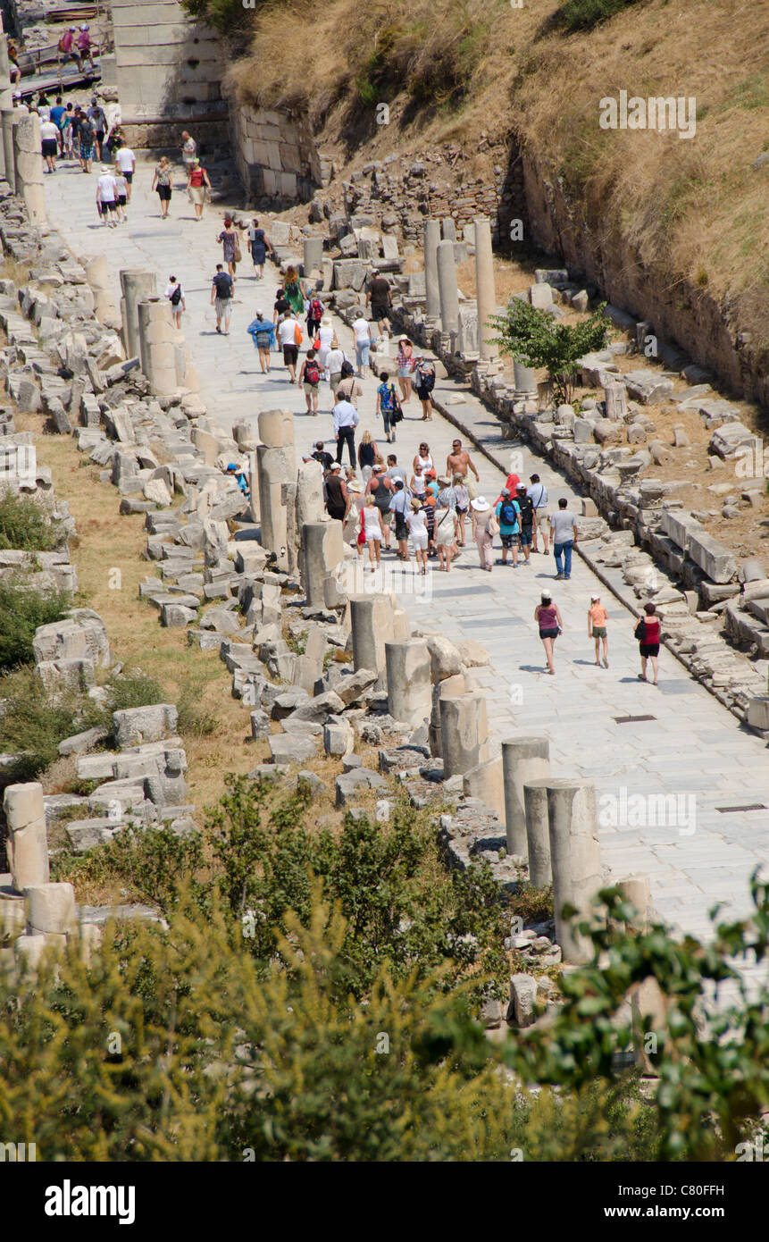 Turkey, Ephesus. Overview of ancient colonnade, The Marble Avenue (aka ...
