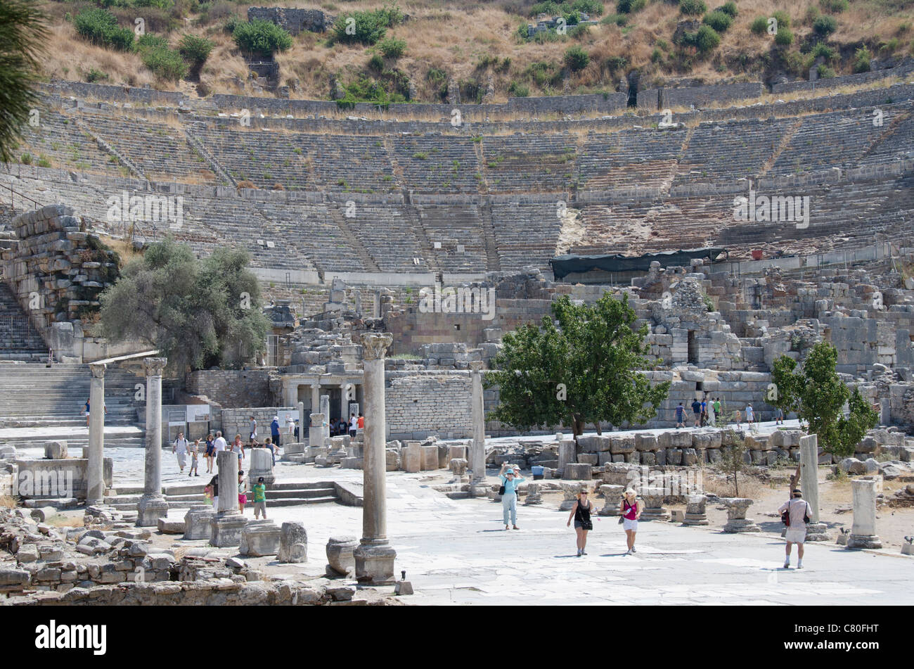 Turkey, Ephesus. Ancient colonnade, Harbour Street, in front of the ...
