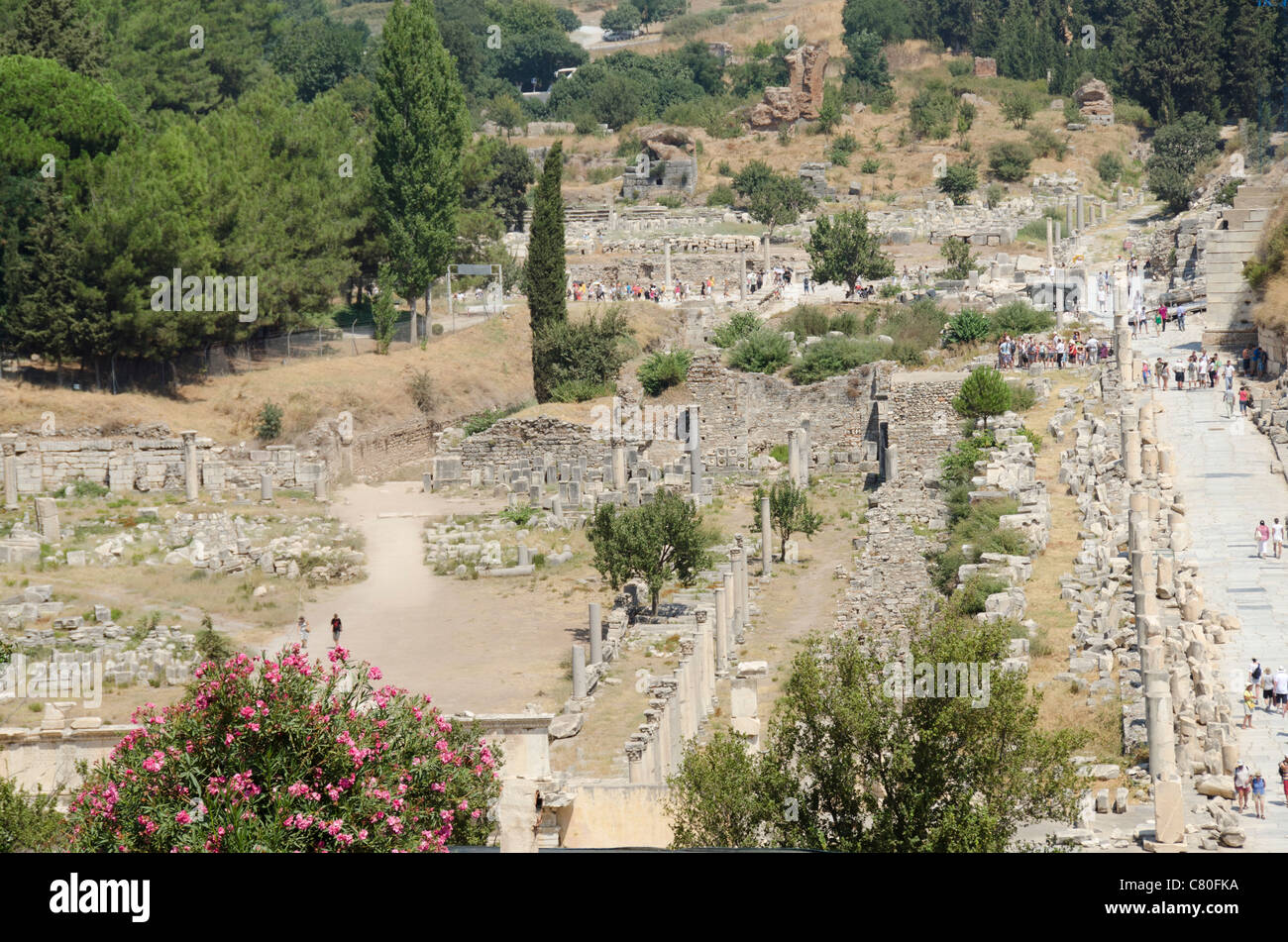 Turkey, Ephesus. Overview of ancient colonnade, The Marble Avenue (aka ...