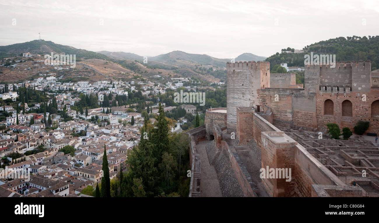 An aerial view of the city of Granada, Spain as viewed from the ...