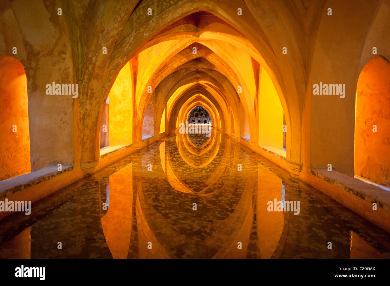 The royal baths in the Real Alcazar castle in Seville, Spain Stock ...