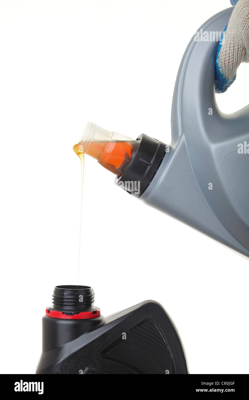 Can with car engine oil isolated on white Stock Photo - Alamy