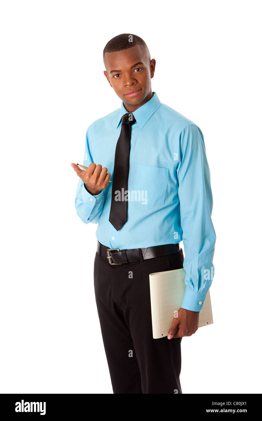 Handsome happy young male corporate MBA business student in blue shirt ...