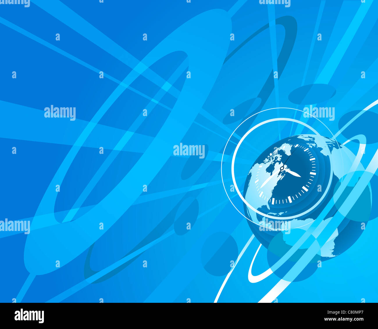 Blue globe clock background illustration Stock Photo - Alamy