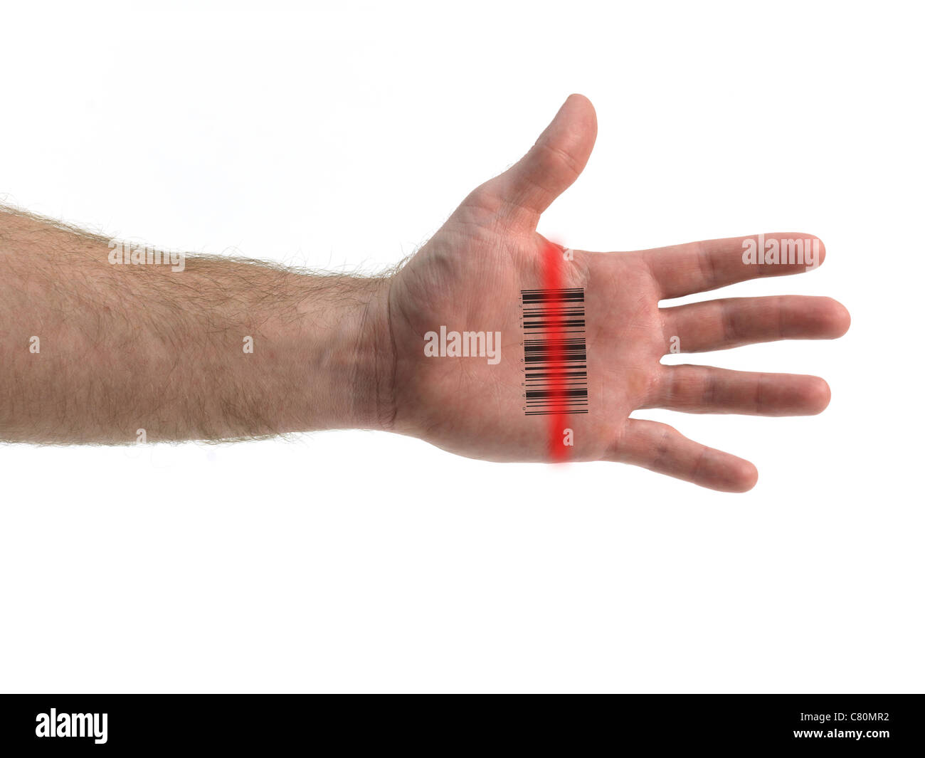 A hand isolated with a barcode against a white background Stock Photo ...