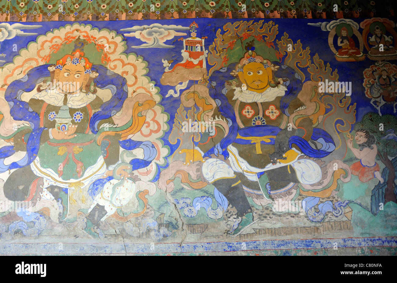 Mural painting of Virupaksha and Vaishravana, Kubera . Thikse Gompa ...