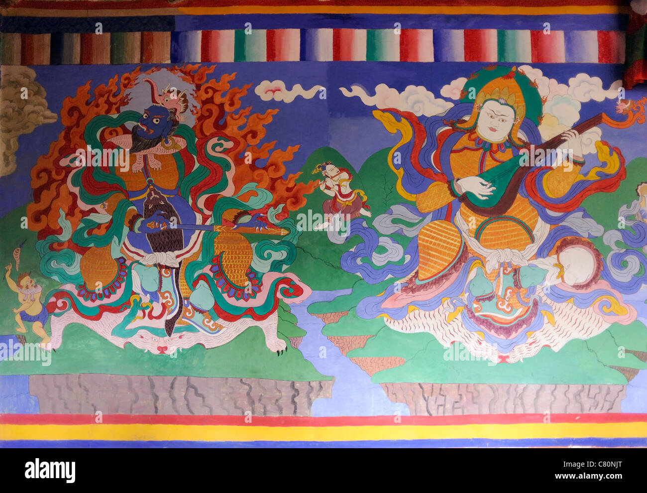 Mural painting of Dhritarastra and Virudhaka . Samstangling Gompa ...