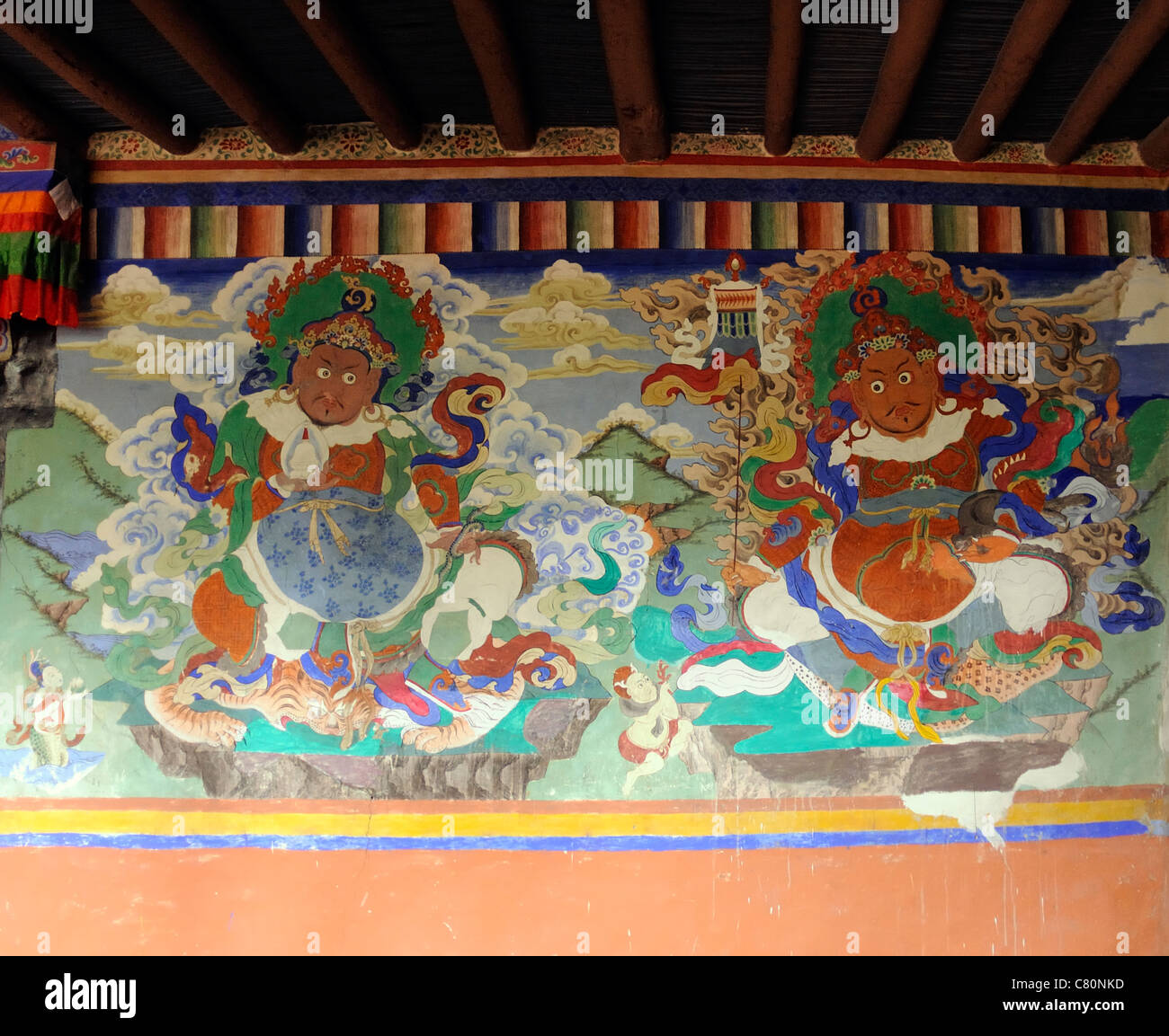 Mural painting of Virupaksha and Vaishravana, Kubera. Samstangling ...