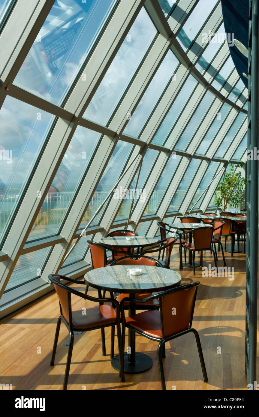 Cafe seats and tables inside The pearl Perlan glass dome Reykjavik ...