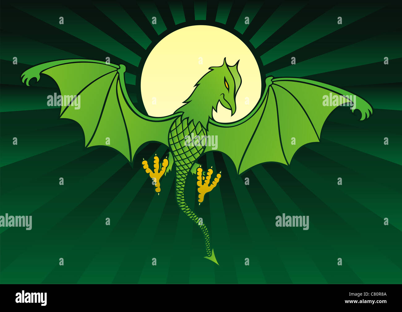 Green daemon on dark green background with full moon Stock Photo - Alamy