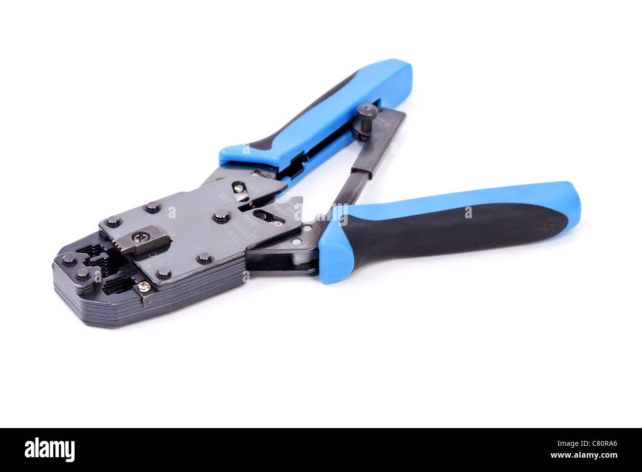 Blue network crimp tool isolated on white background Stock Photo - Alamy