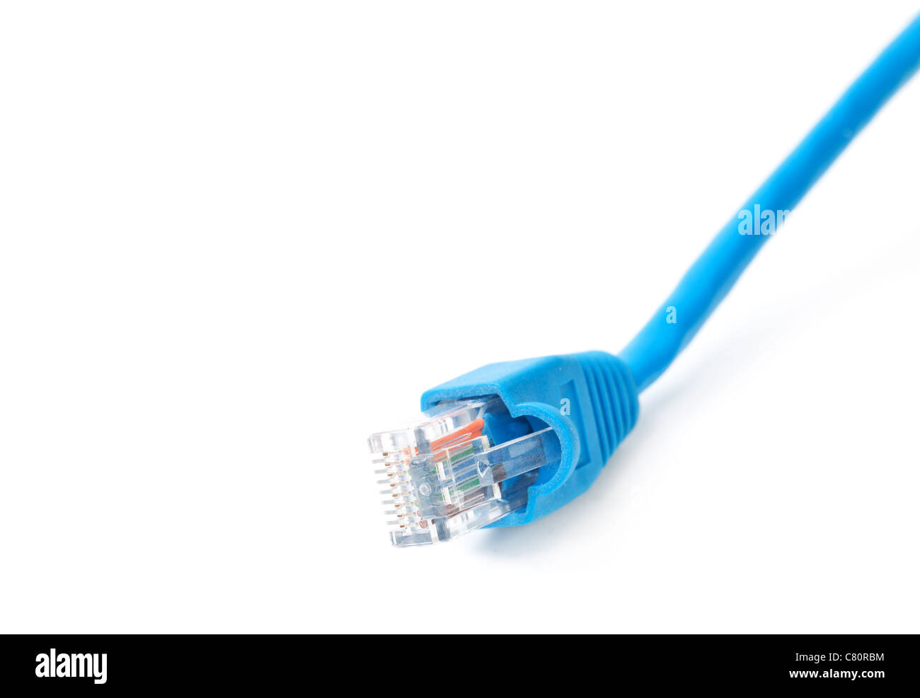Blue network cable connector isolated on white background Stock Photo ...