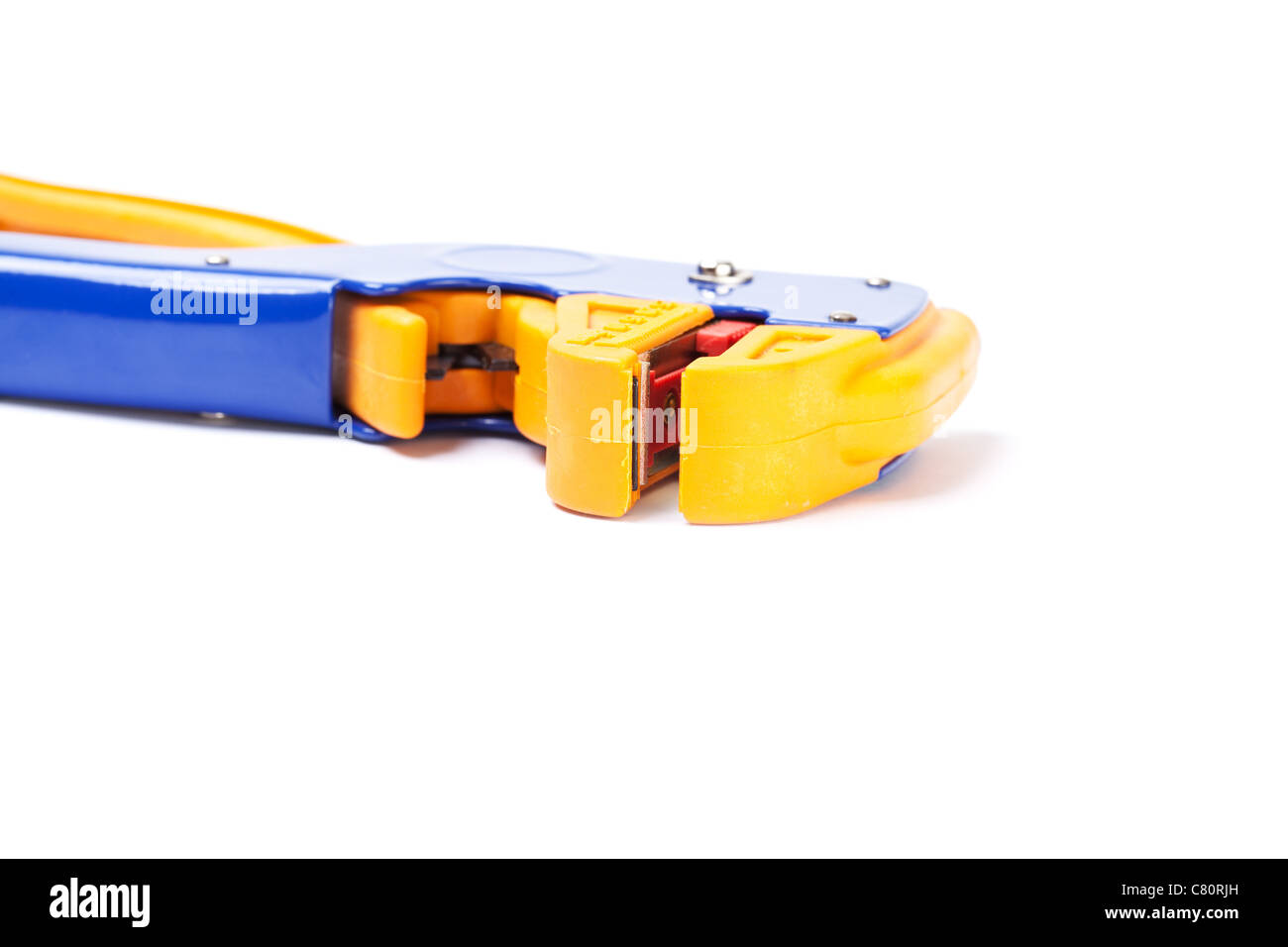Professional blue with yellow wire stripper isolated on white ...