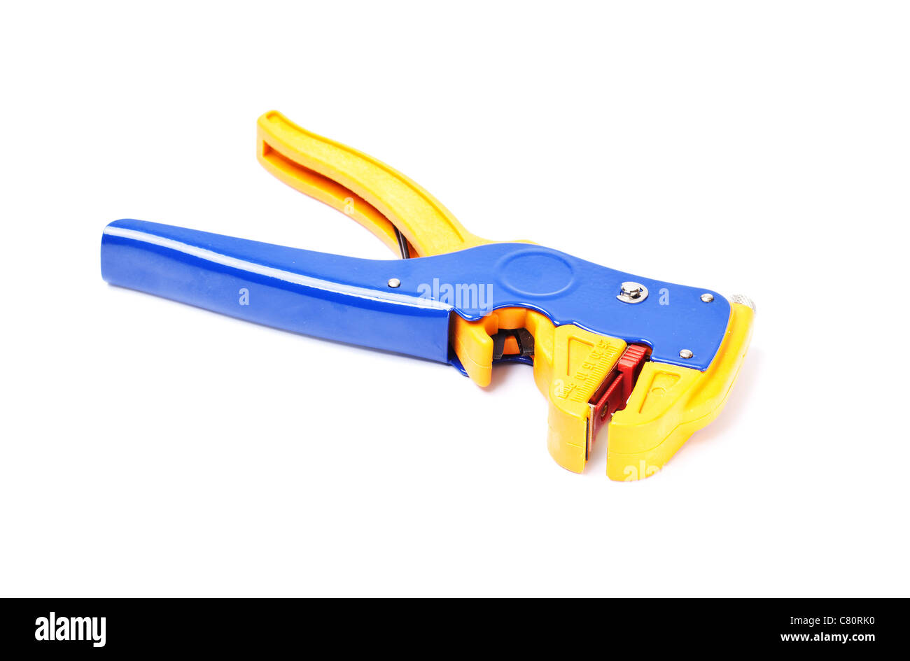 Professional blue with yellow wire stripper isolated on white ...
