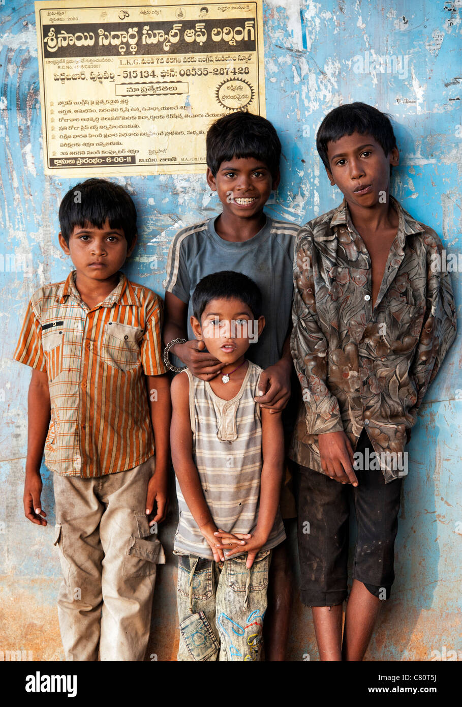 Happy young poor lower caste Indian street children smiling. Andhra ...