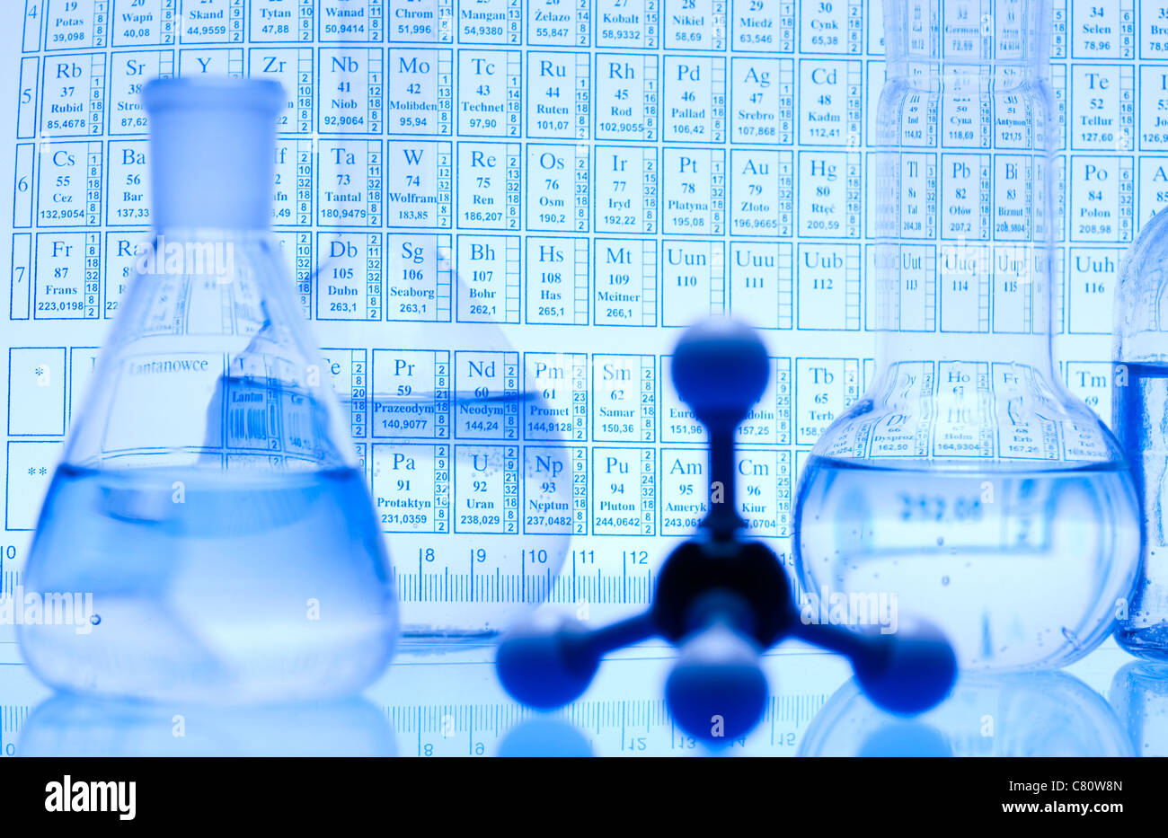 Microscope and atom & Laboratory glass Stock Photo - Alamy