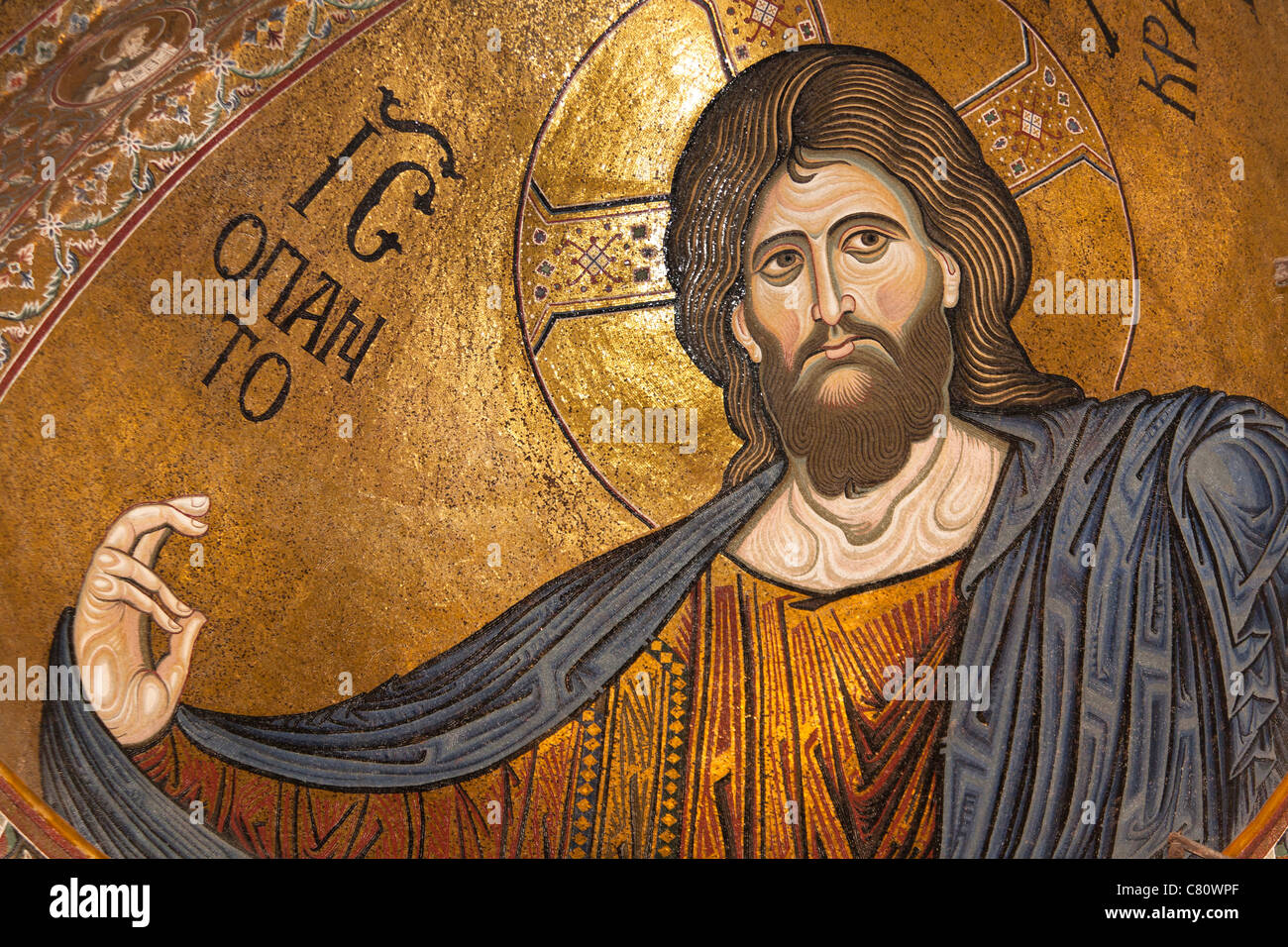 Jesus Christ mosaic in the apse, Monreale Cathedral, Monreale, near ...