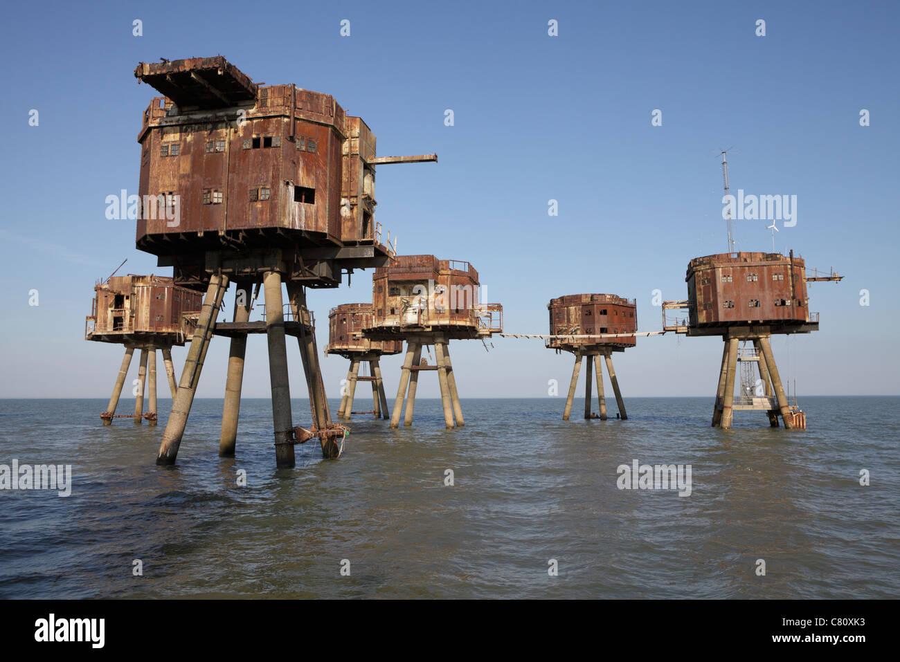 Maunsell sea forts. Red sands sea forts Thames estuary. They are now ...