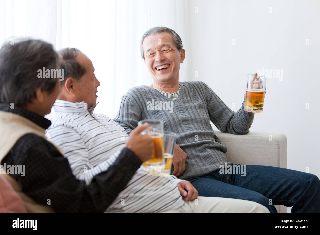 Three Senior Men Having Beer Stock Photo - Alamy