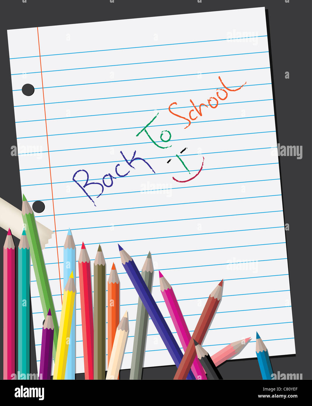Colored pencils and notebooks sheet vector illustration Stock Photo - Alamy