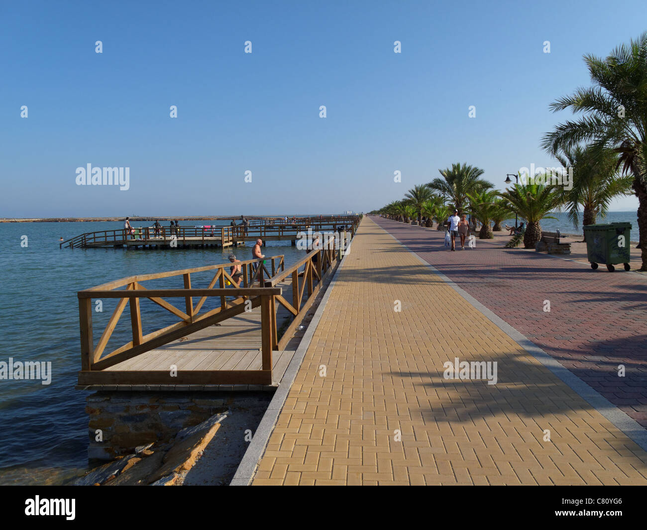 Walkways with palm trees at Lo Pagan, La Manga Spain Stock Photo - Alamy