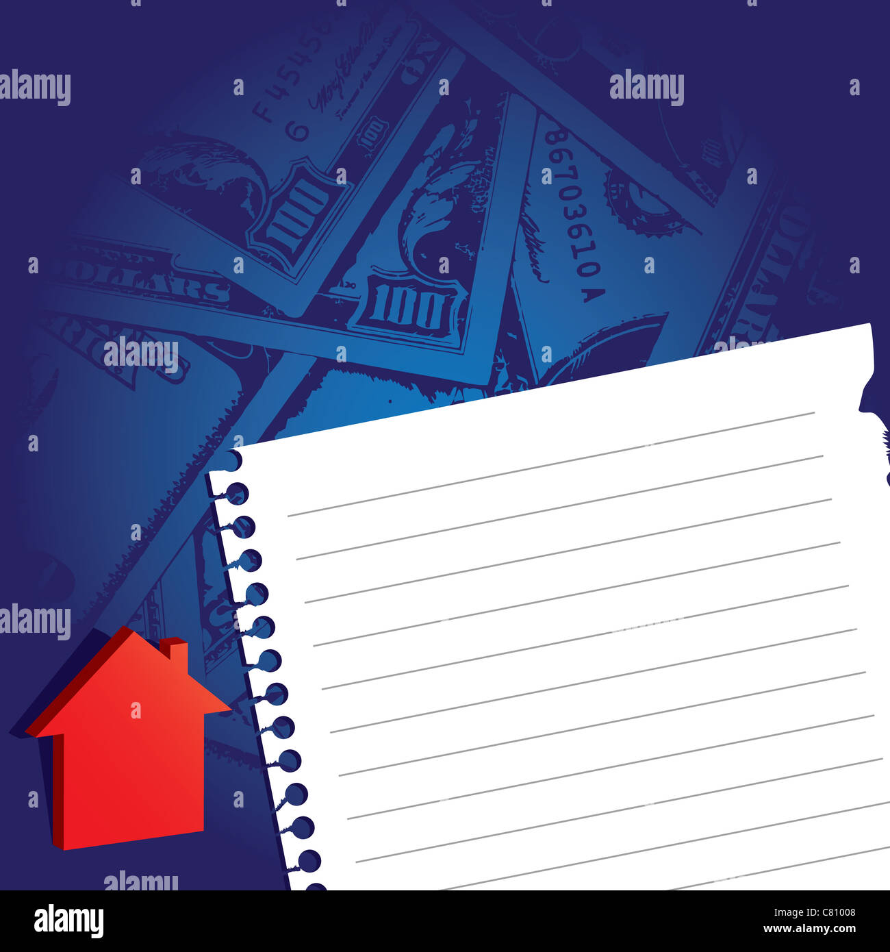 note paper with house icon and money background,vector illustration ...