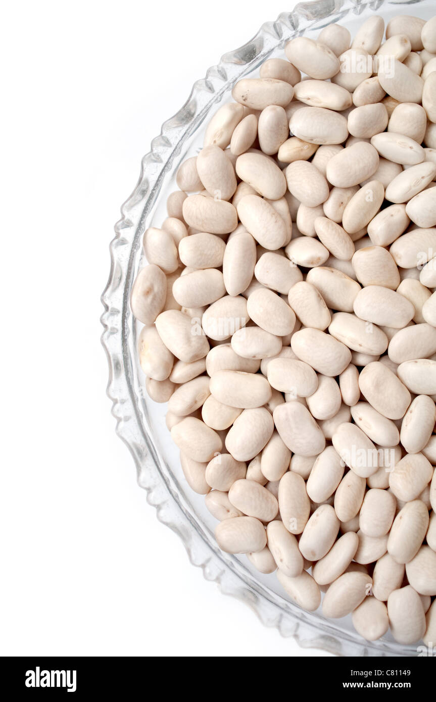 Haricot beans in a glass plate isolated on white background Stock Photo ...