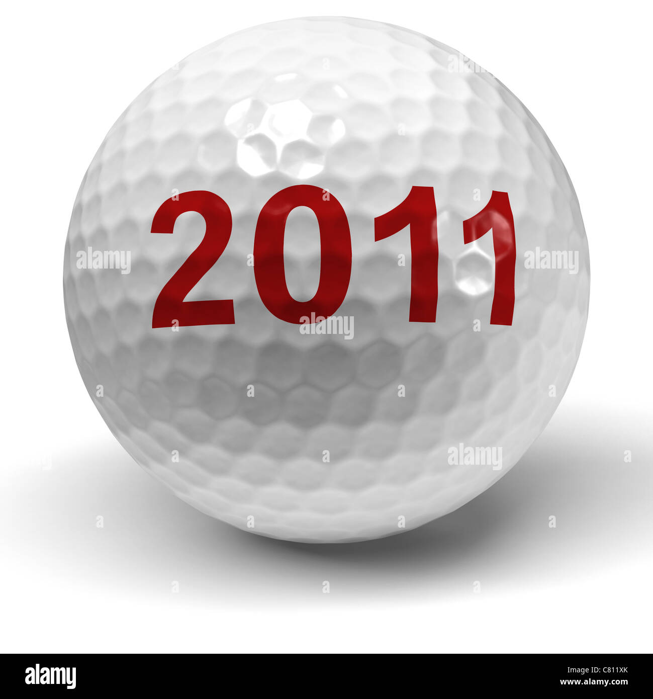 Single golf ball with year 2011 on a white background Stock Photo - Alamy