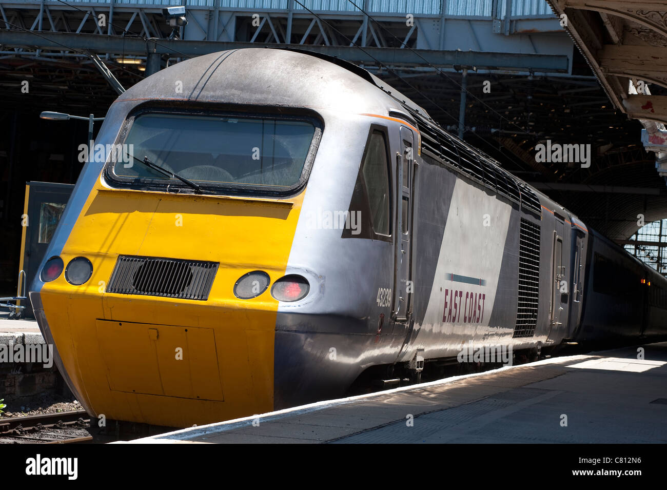 High speed train in East Coast Trains livery waiting at a railway ...