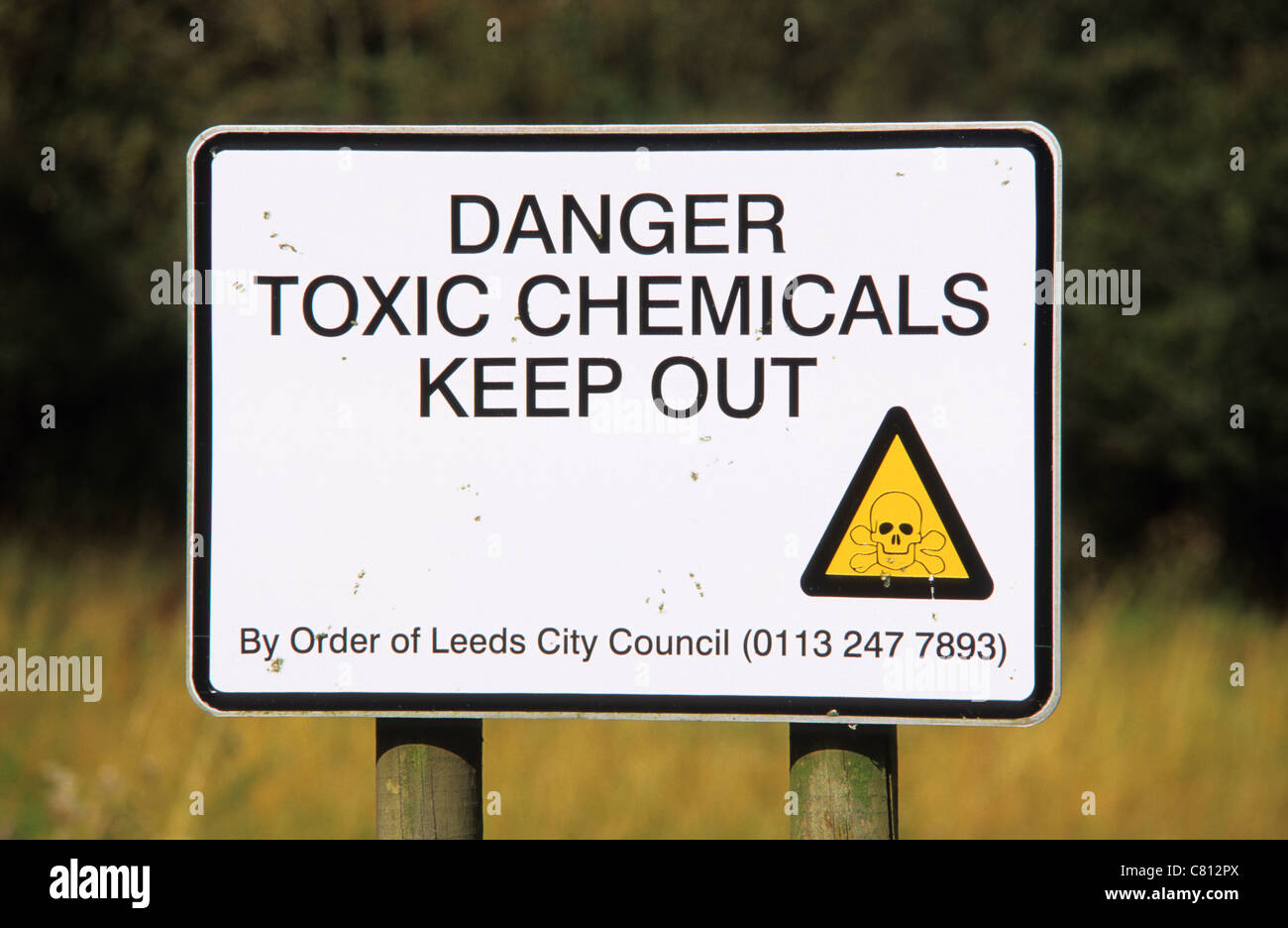 warning sign of toxic chemicals in area keep out, near Leeds Yorkshire ...