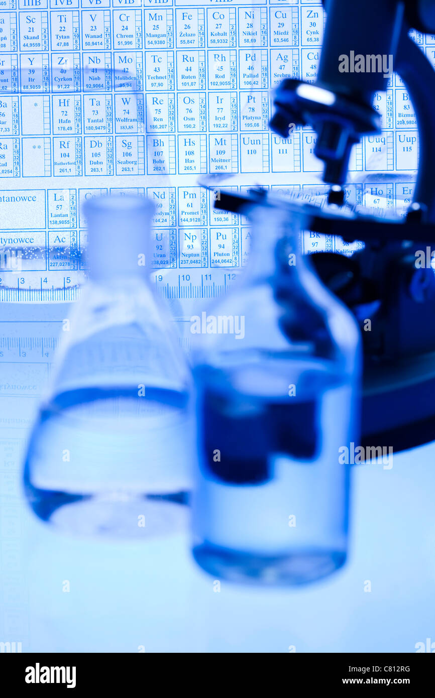 Microscope and atom & Laboratory glass Stock Photo - Alamy