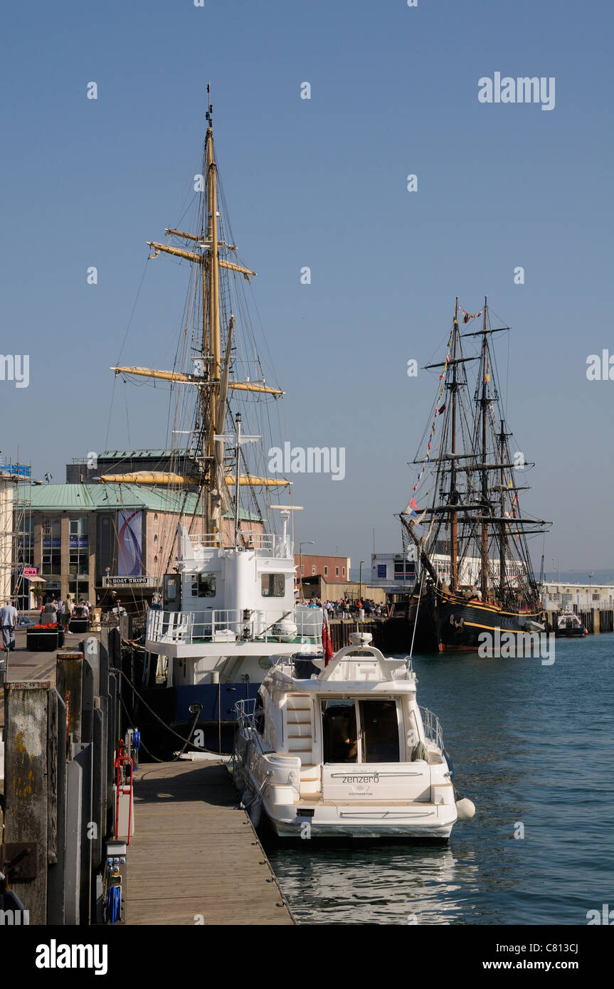 Weymouth Harbour Dorset England UK the 3 masted tall ship Pelican of ...